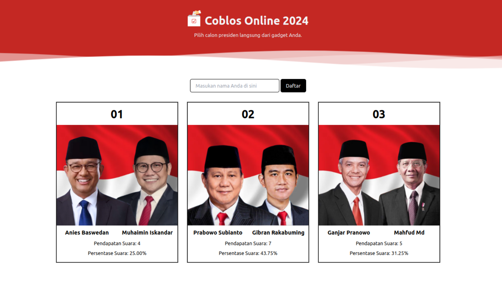 Coblos Online 2024: Simulasi Pemilihan Calon Presiden & Calon Wakil ...